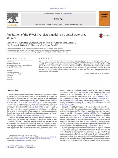 Pdf Application Of The Swat Hydrologic Model To A Tropical Watershed At Brazil
