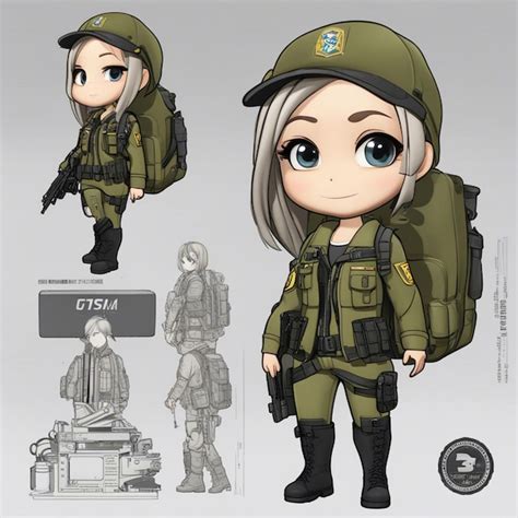 Premium Ai Image A Chibi Cartoon Tyle3dbrazilian Army Character Girl With Gun Jacket Using A