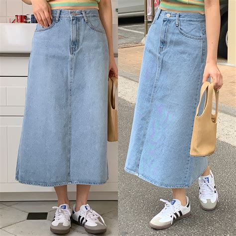 연청 뒤트임 A라인 데님 청 롱스커트 XL 에이블리