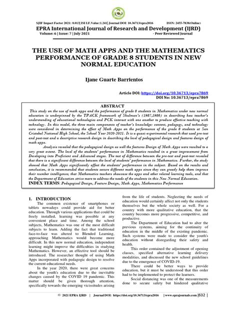 The Use Of Math Apps And The Mathematics Pdf