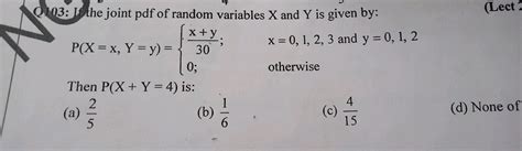If The Joint Pdf Of Random Variables X And Y Is Given By Px X Y