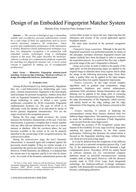 Pdf Design Of An Embedded Fingerprint Matcher System