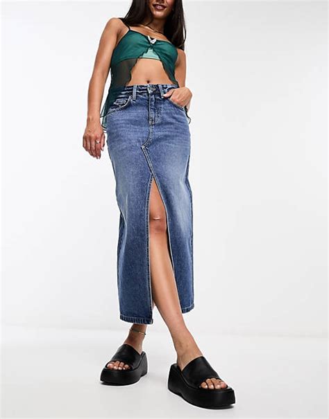 Falda Vaquera Larga Azul Medio De Cotton On Asos