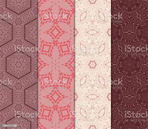 4 기하학적 인 패턴 꽃 레이스 기하학적 장식의 집합입니다 민족 장식입니다 벡터 일러스트입니다 인사말 카드 초대장 스크랩북 직물 책 커버 귀여운에 대한 스톡 벡터 아트 및