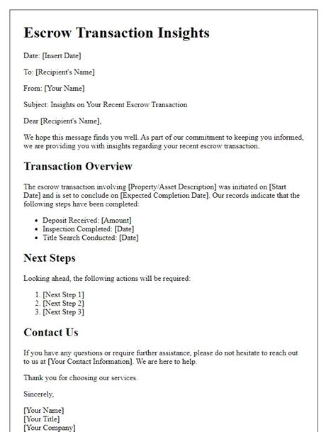 Letter Template For Escrow Process Explanation Free Samples In Pdf
