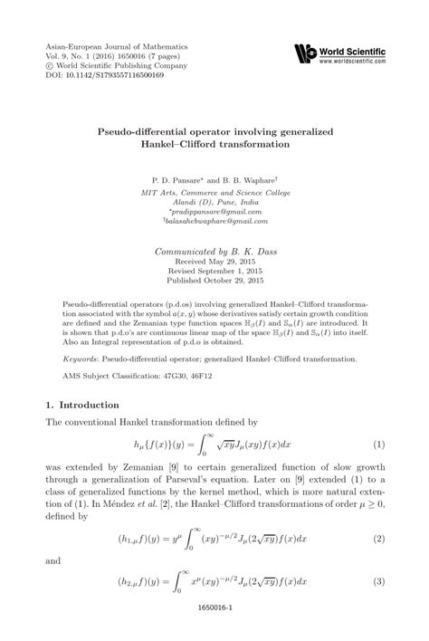Pdf Pseudo Differential Operator Involving Generalized Hankel