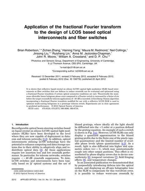 Pdf Application Of The Fractional Fourier Transform To The Design Of Lcos Based Optical