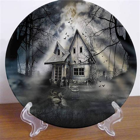 Lcggdb 10 Inch Halloween Pattern Ceramic Decorative Platehaunted House Dark Horror