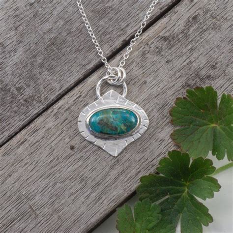 Chrysocolla Pendant Necklace Handmade Sterling Silver Jewelry