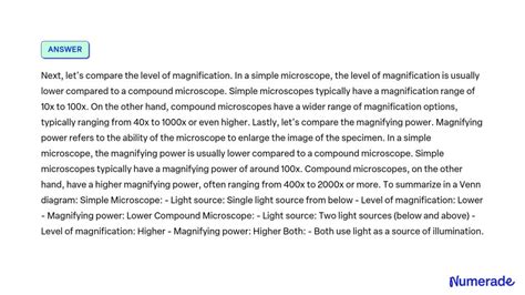 SOLVED USING A VENN DIAGRAM TO COMPARE SIMPLE AND COMPOUND MICROSCOPES