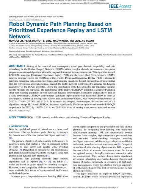 pdf robot dynamic path planning based on prioritized experience