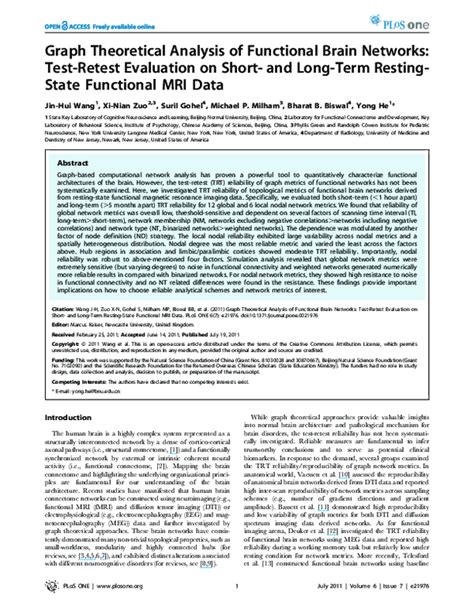 Pdf Graph Theoretical Analysis Of Functional Brain Networks Test Retest Evaluation On Short