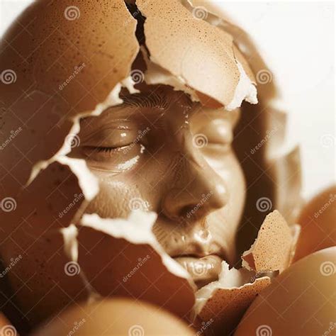 Surreal Sculpture Of A Face Emerging From Cracked Eggshells Surrounded By Eggs Stock Image