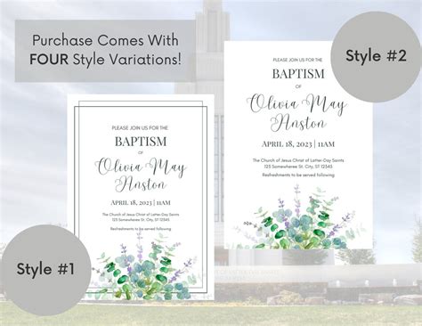 Lds Baptism Invitation Template Mormon Baptism Includes 55x85 And 5x7