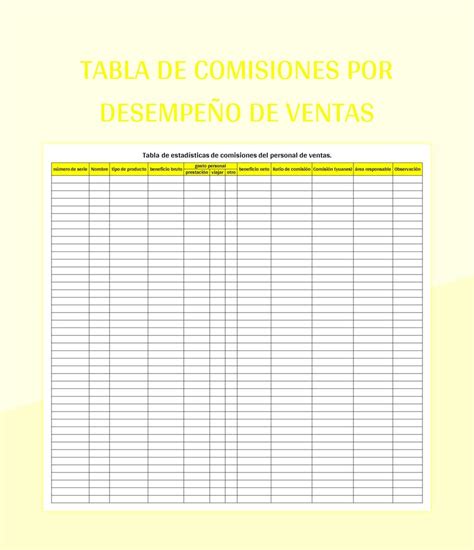 Plantilla De Formato Excel Tabla De Comisiones Por Desempeño De Ventas