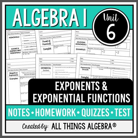 Algebra Unit Exponents Exponential Functions All Things Algebra
