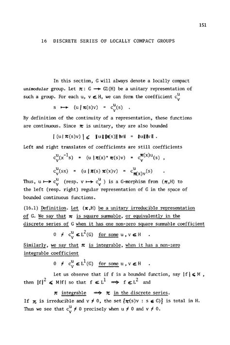 Discrete Series Of Locally Compact Groups Chapter 16 Introduction