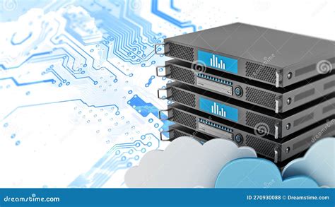 Cloud Computing Concept With Server Rack And Cloud Shapes 3d Illustration Stock Illustration