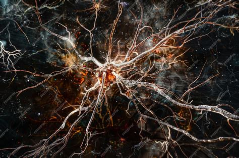 Complex neuron network with glowing synapses illustrating brain activity and neural connections ...