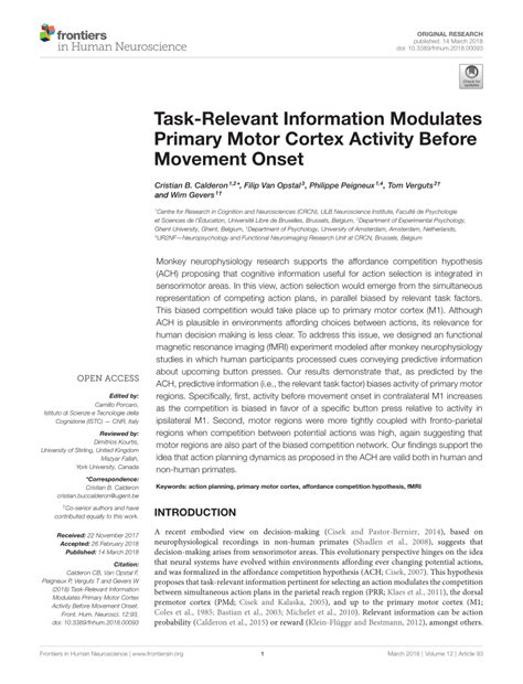 Pdf Task Relevant Information Modulates Primary Motor Cortex Activity Before Movement Onset