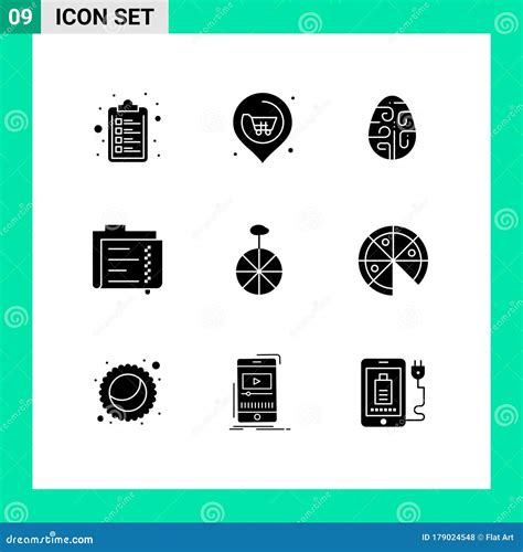 Set Of 9 Vector Solid Glyphs On Grid For Wheel File Decoration