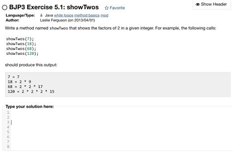 Solved Show Header O Bjp3 Exercise 51 Showtwos Favorite