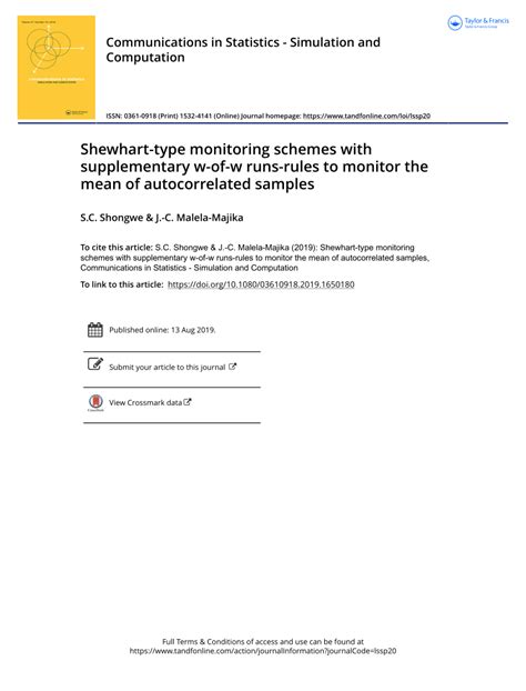 Pdf Shewhart Type Monitoring Schemes With Supplementary W Of W Runs Rules To Monitor The Mean