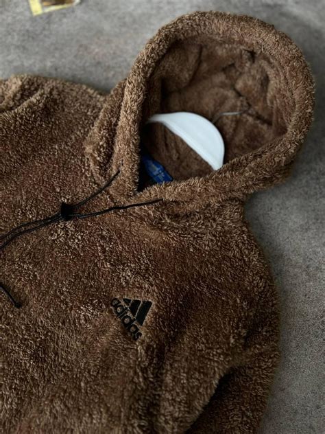 Худі чоловіче Adidas плюшеве коричневе тепле м'яка кофта плюш із ...