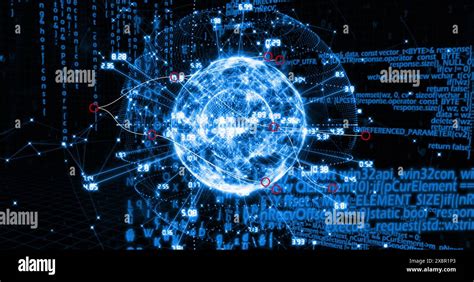 image of globe with numbers rotating over binary codes and programming