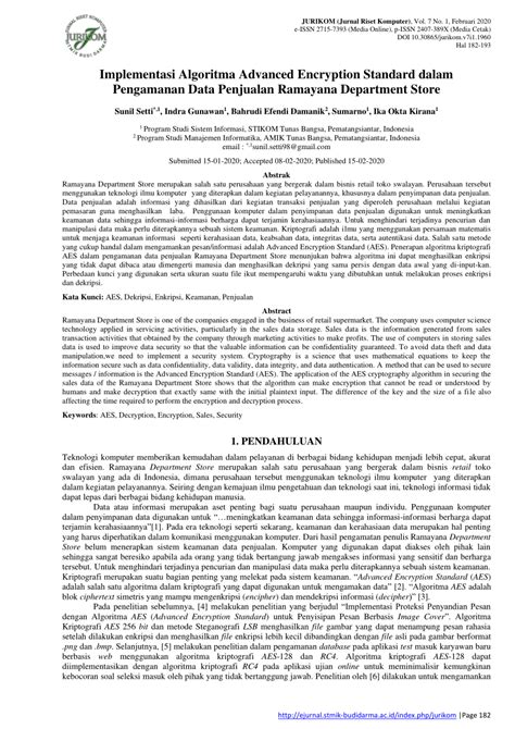 Pdf Implementasi Algoritma Advanced Encryption Standard Dalam Pengamanan Data Penjualan
