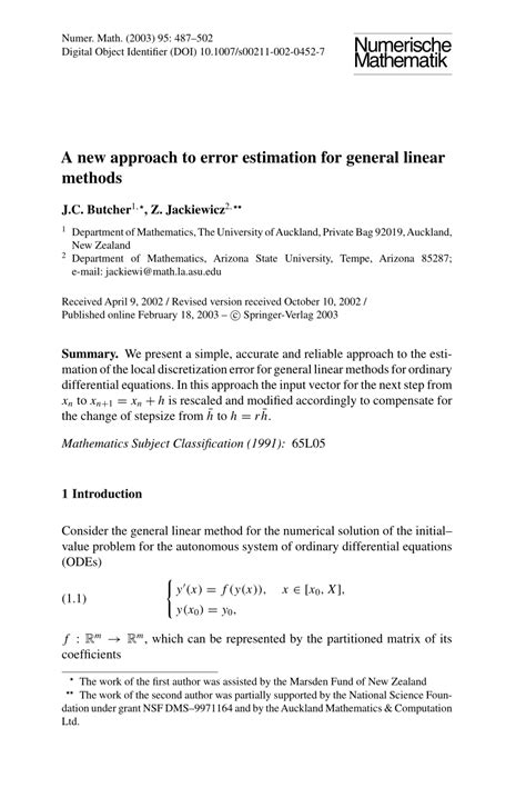 pdf a new approach to error estimation for general linear methods