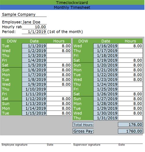 Hourly Timesheet Template Excel