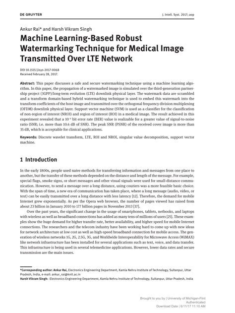 Pdf Machine Learning Based Robust Watermarking Technique For Medical Image Transmitted Over