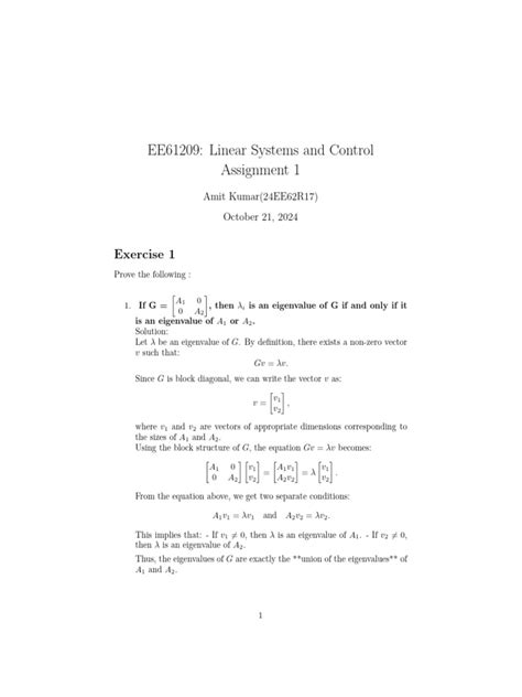 Lineartheoryassignment Pdf Eigenvalues And Eigenvectors