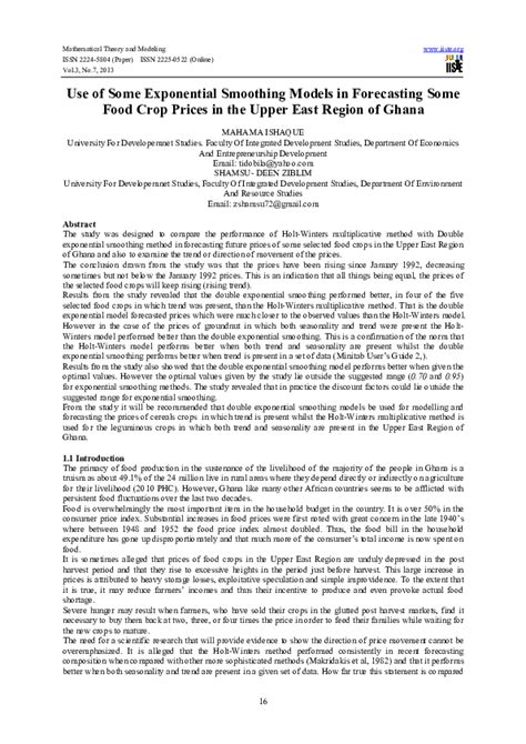 Pdf Use Of Some Exponential Smoothing Models In Forecasting Some Food