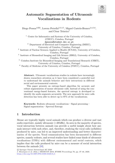 Pdf Automatic Segmentation Of Ultrasonic Vocalizations In Rodents
