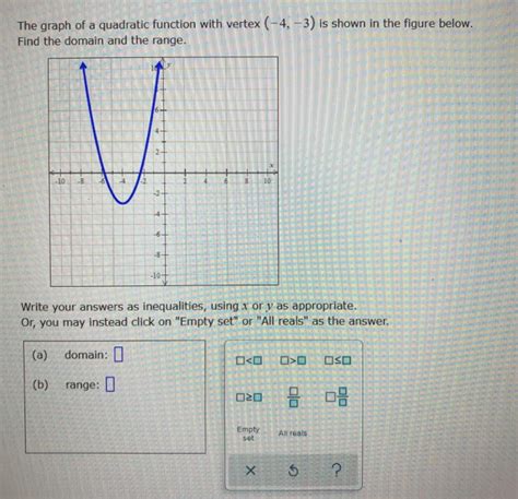 solved the graph of a quadratic function with vertex 4 3
