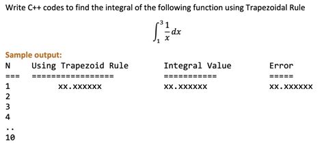 solved write c code to find the integral of the following function