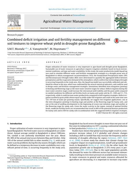 Pdf Irrigation Scheduling For Wheat In Bangladesh Under Water Stress