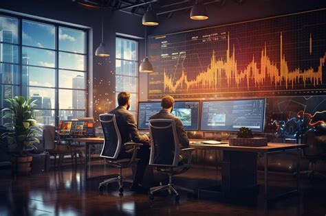 Premium Ai Image Analyzing Graphs Together Two Stock Traders Working