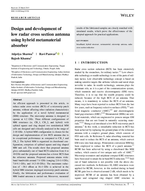 Pdf Design And Development Of Low Radar Cross Section Antenna Using