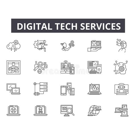 Digital Tech Services Line Icons For Web And Mobile Design Editable Stroke Signs Digital Tech