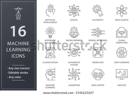 Machine Learning Line Icons Set Artificial Stock Vector (Royalty Free ...