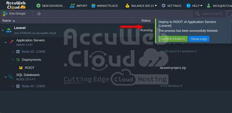migrate laravel site to the accuweb cloud dashboard