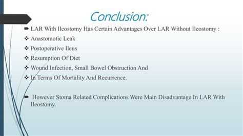 Role Of Diversion Ileostomy In Low Rectal Cancer Pptx