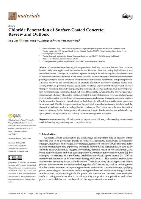 Pdf Chloride Penetration Of Surface Coated Concrete Review And Outlook
