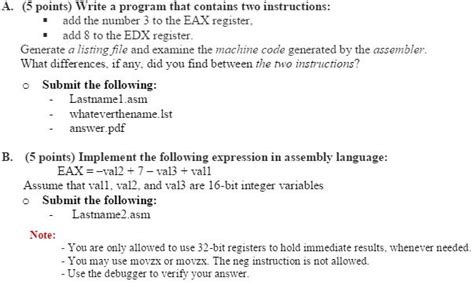 Assembly Program Using Visual Studio C The Problem Chegg