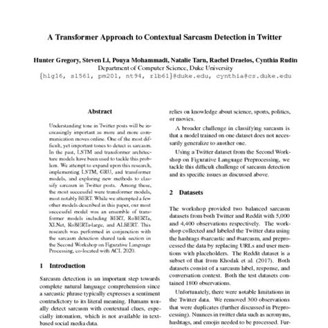 A Transformer Approach To Contextual Sarcasm Detection In Twitter Acl Anthology