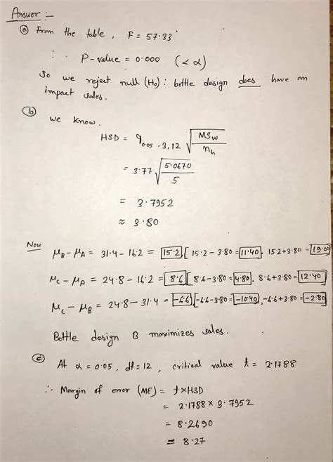 Solved Anova Source Of Variation Ss Df Ms F P Value F Crit Between