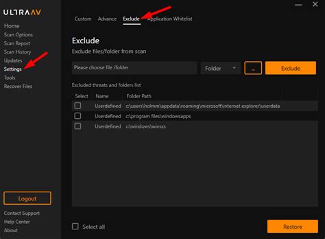How Do I Exclude Files And Folders From The Scan On Windows Ultra Antivirus